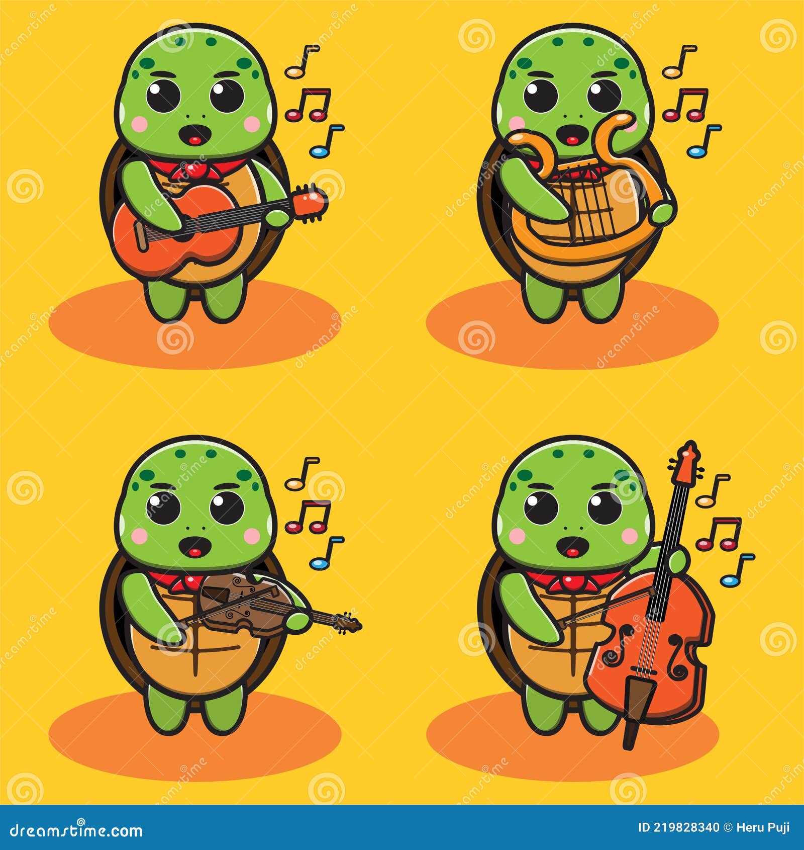 Vector Illustration of Cute Little Turtle Play Music Stock Vector ...
