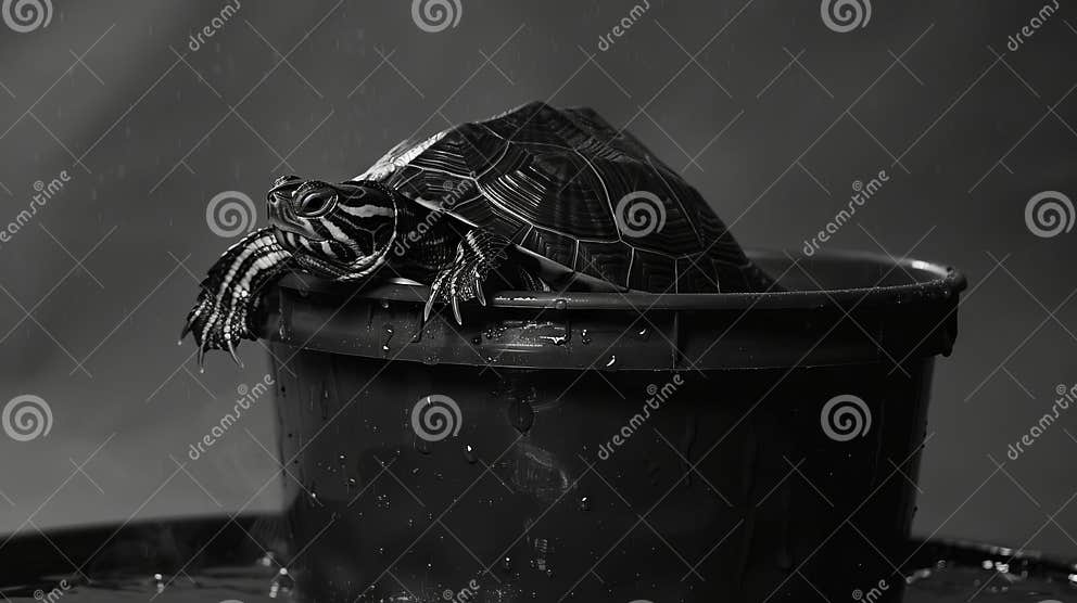 A Turtle in a Bucket with Water on it Stock Image - Image of white ...