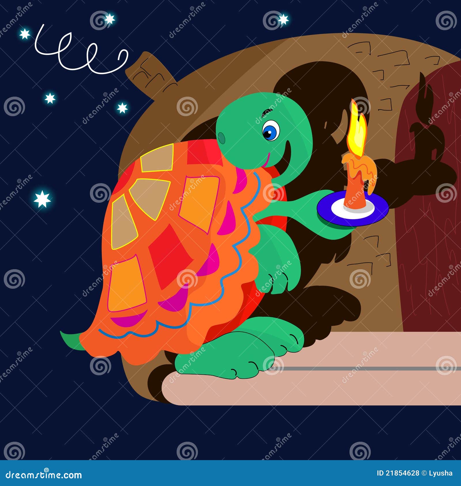 Turtle with Candle Light in the Night Stock Vector - Illustration of ...