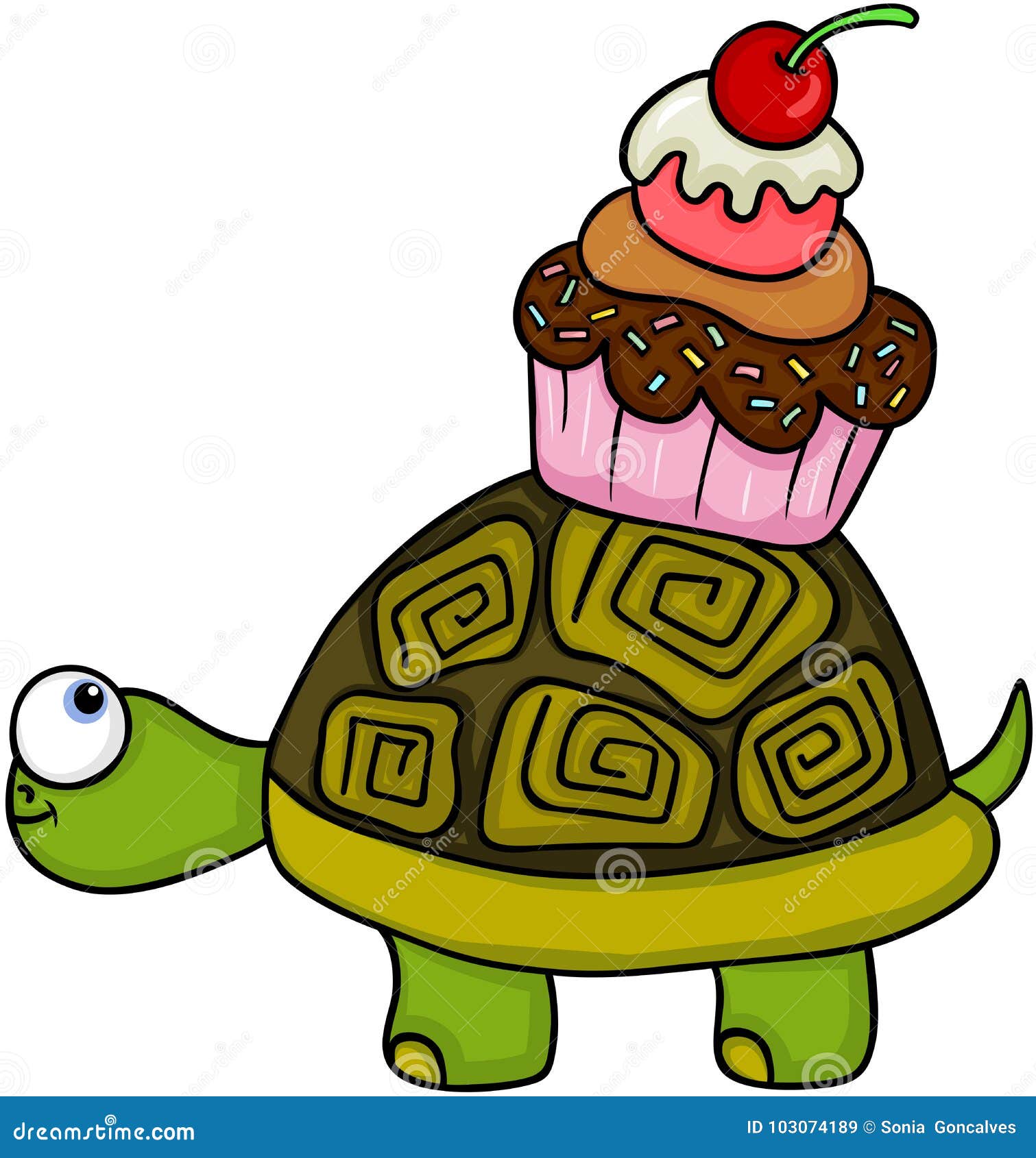Turtle Carrying Cupcake with Cherry on Top Stock Vector - Illustration ...