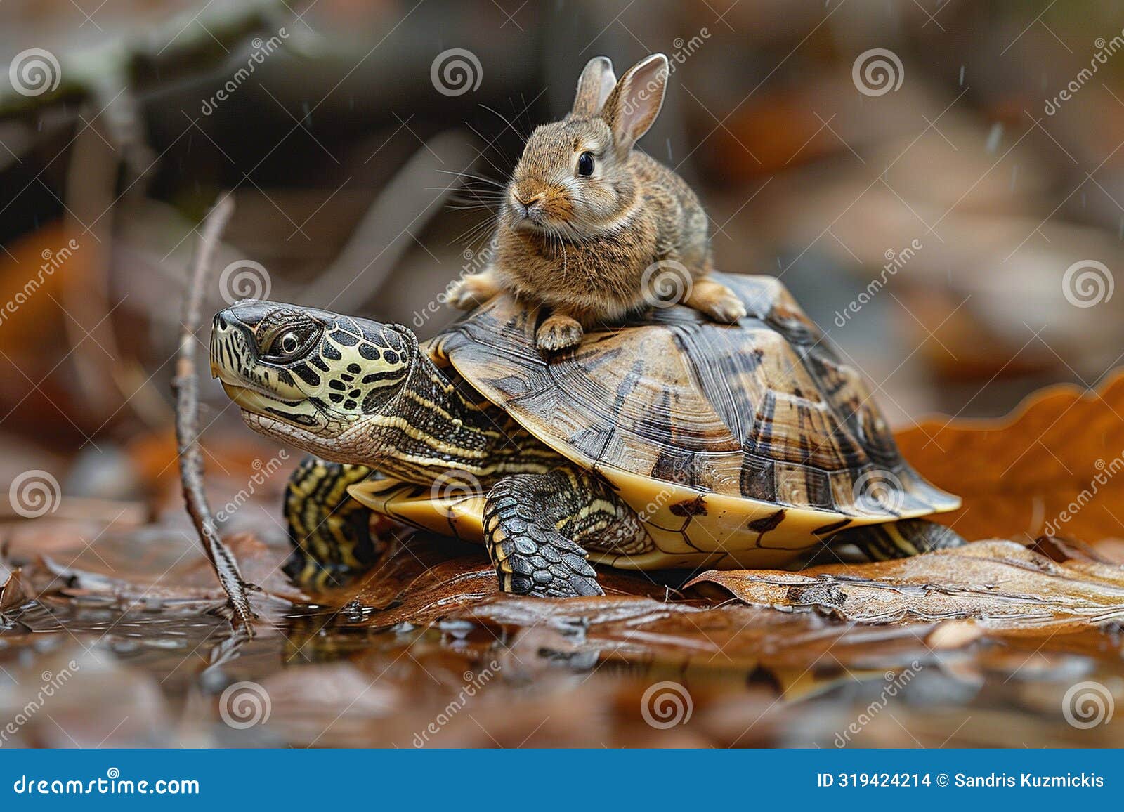 Turtle Carrying a Rabbit on it S Back. Generative AI. Stock ...