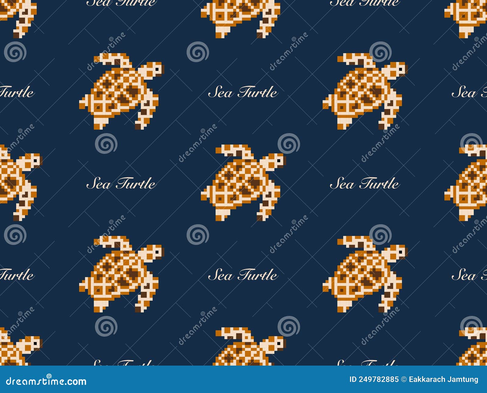Turtle Seamless Pattern on Blue Background. Pixel Style Stock Vector ...