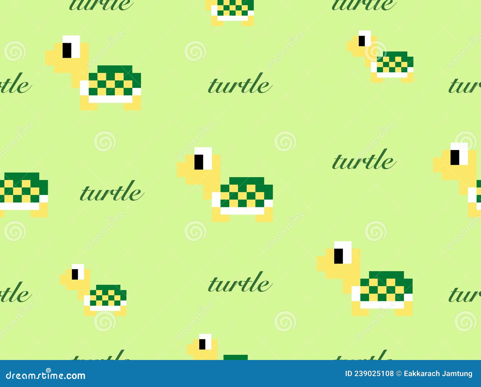 Turtle Cartoon Character Seamless Pattern on Green Background.Pixel ...