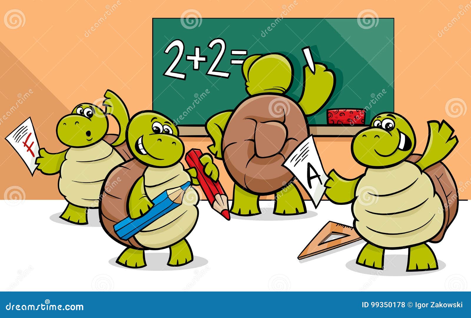 Turtle Cartoon Characters in Classroom Stock Vector - Illustration of ...