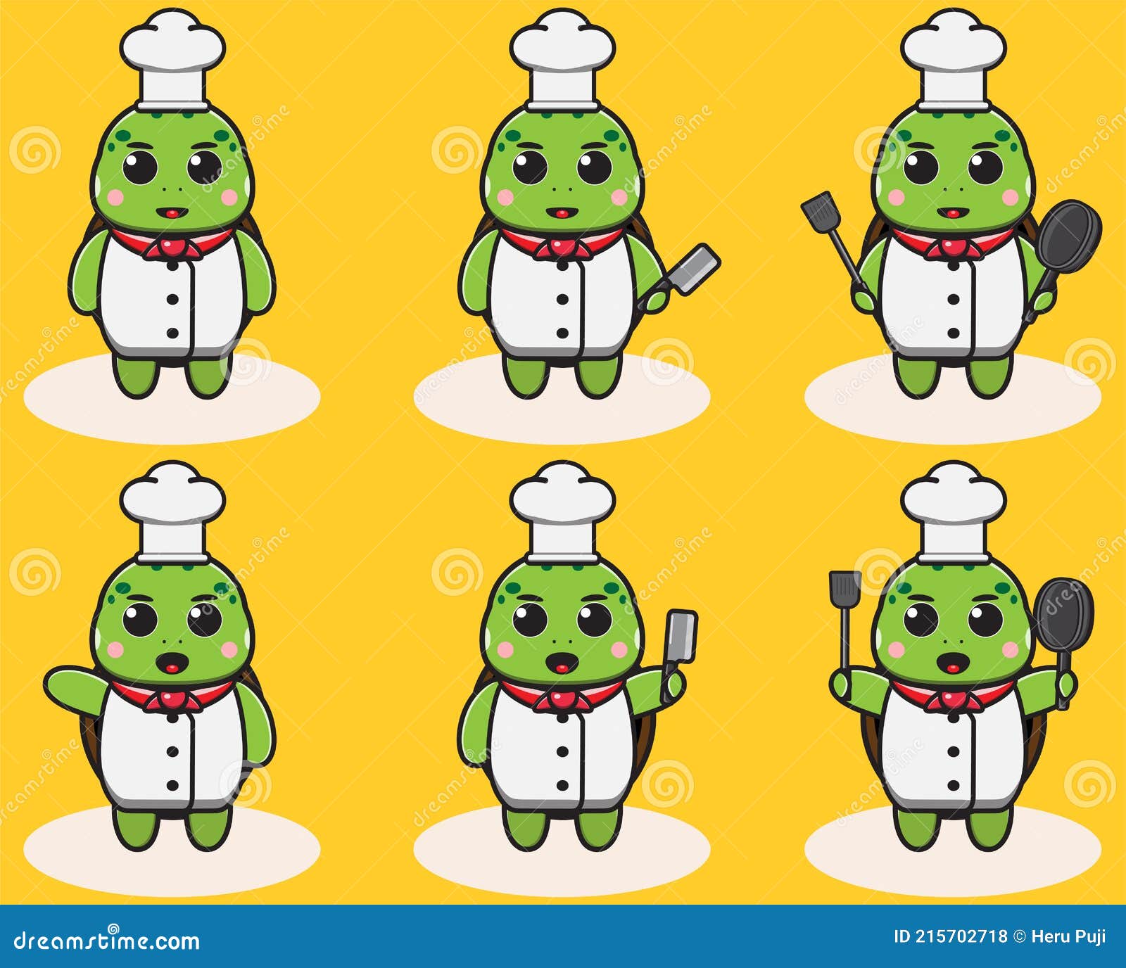 Vector Illustration of Cute Little Turtle Chef Cartoon Set Stock Vector ...