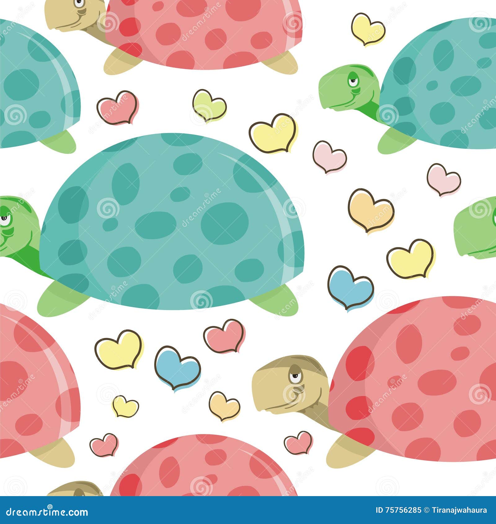 Turtle Cartoon Seamless Pattern Design Stock Vector - Illustration of ...