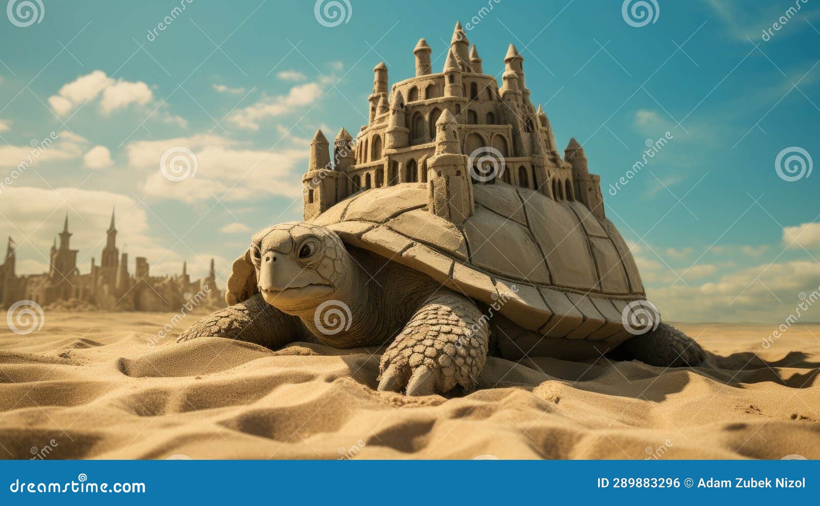 A Turtle with a Castle on Its Back Stock Illustration - Illustration of ...