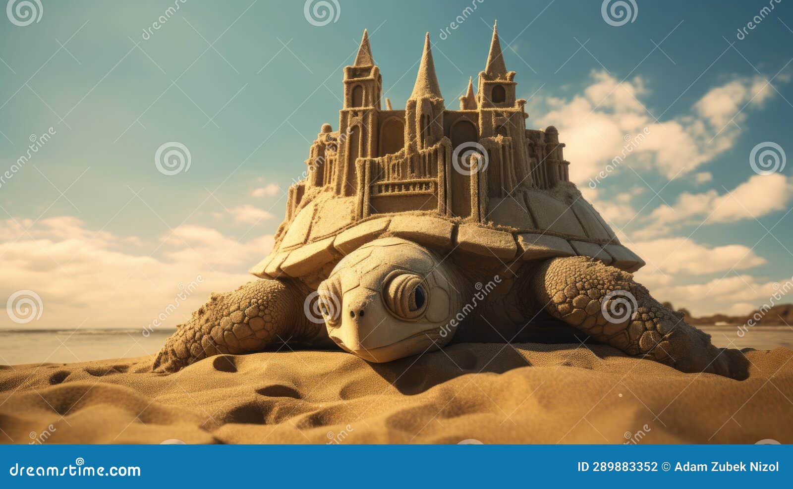 A Turtle with a Castle on Its Head Stock Illustration - Illustration of ...