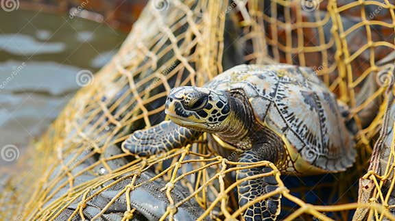 Turtle Caught in Fishing Net Stock Image - Image of turtle, generated ...