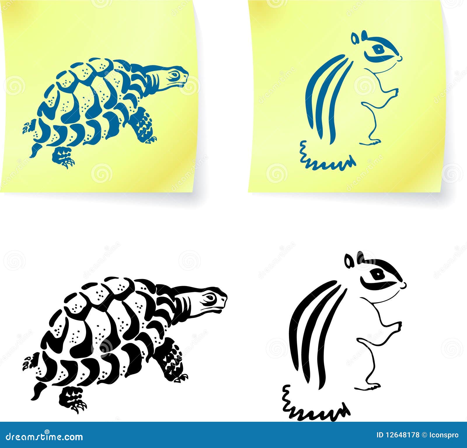 Turtle and Chipmonk Drawings on Post it Notes Stock Illustration ...