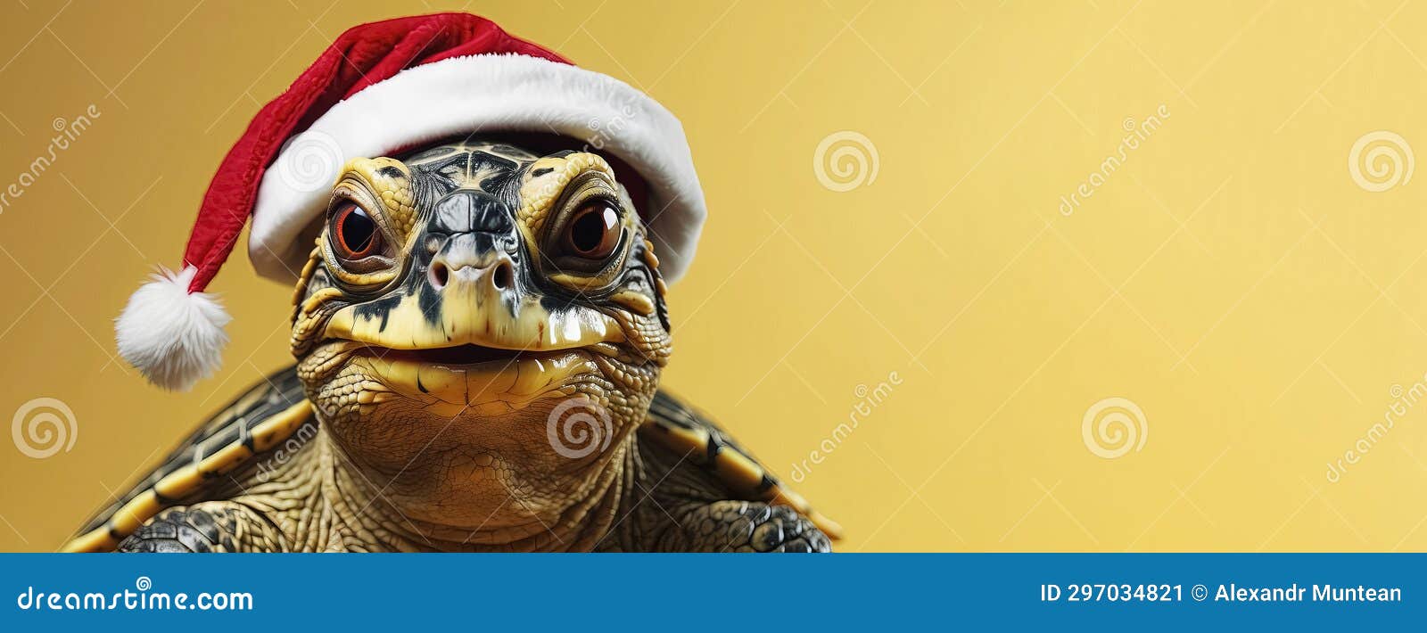 Turtle in a Christmas Hat, Merry Christmas Card, Panoramic Layout ...