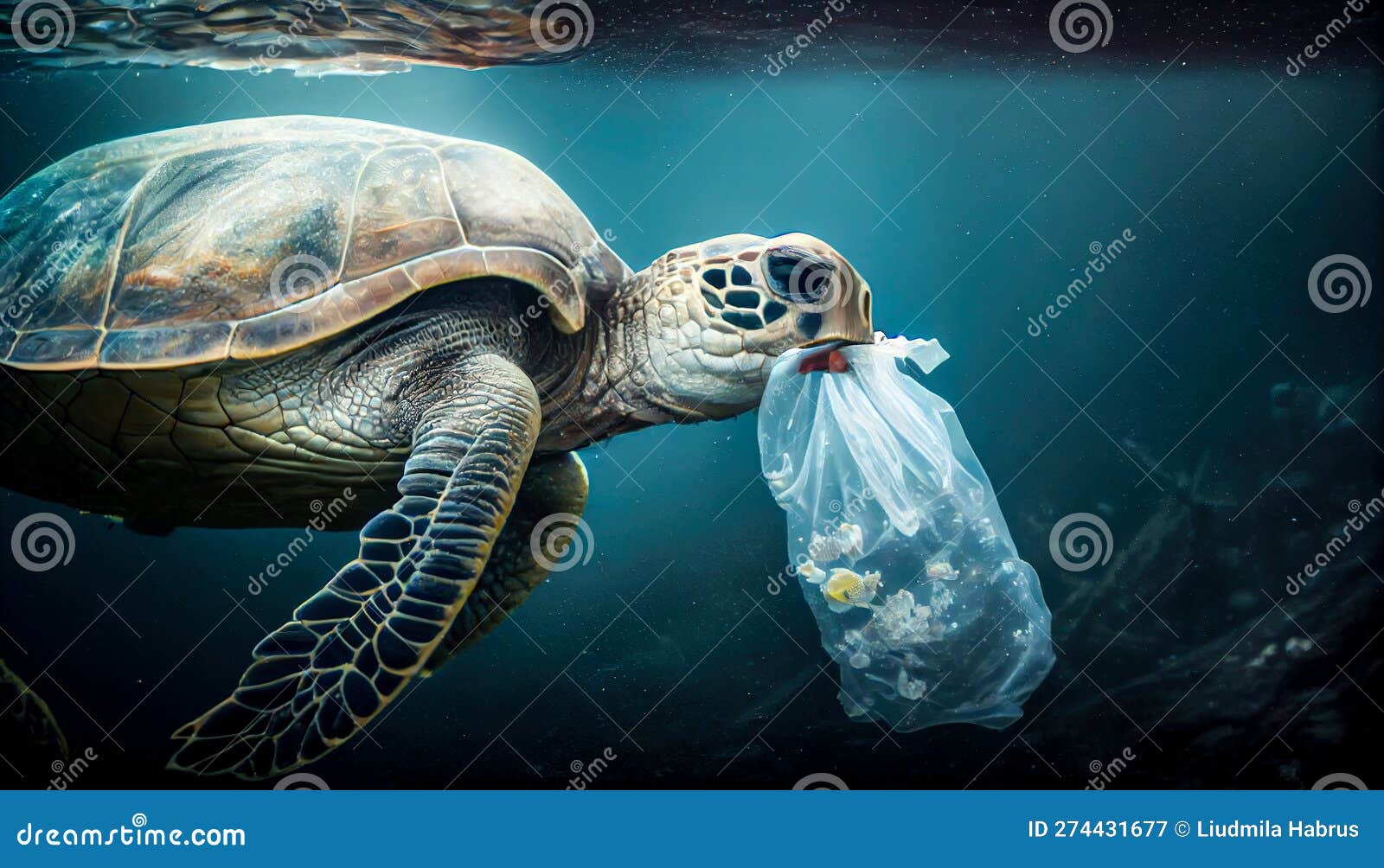 Turtle Collects Plastic Trash in the Ocean. Generative AI, Generative ...
