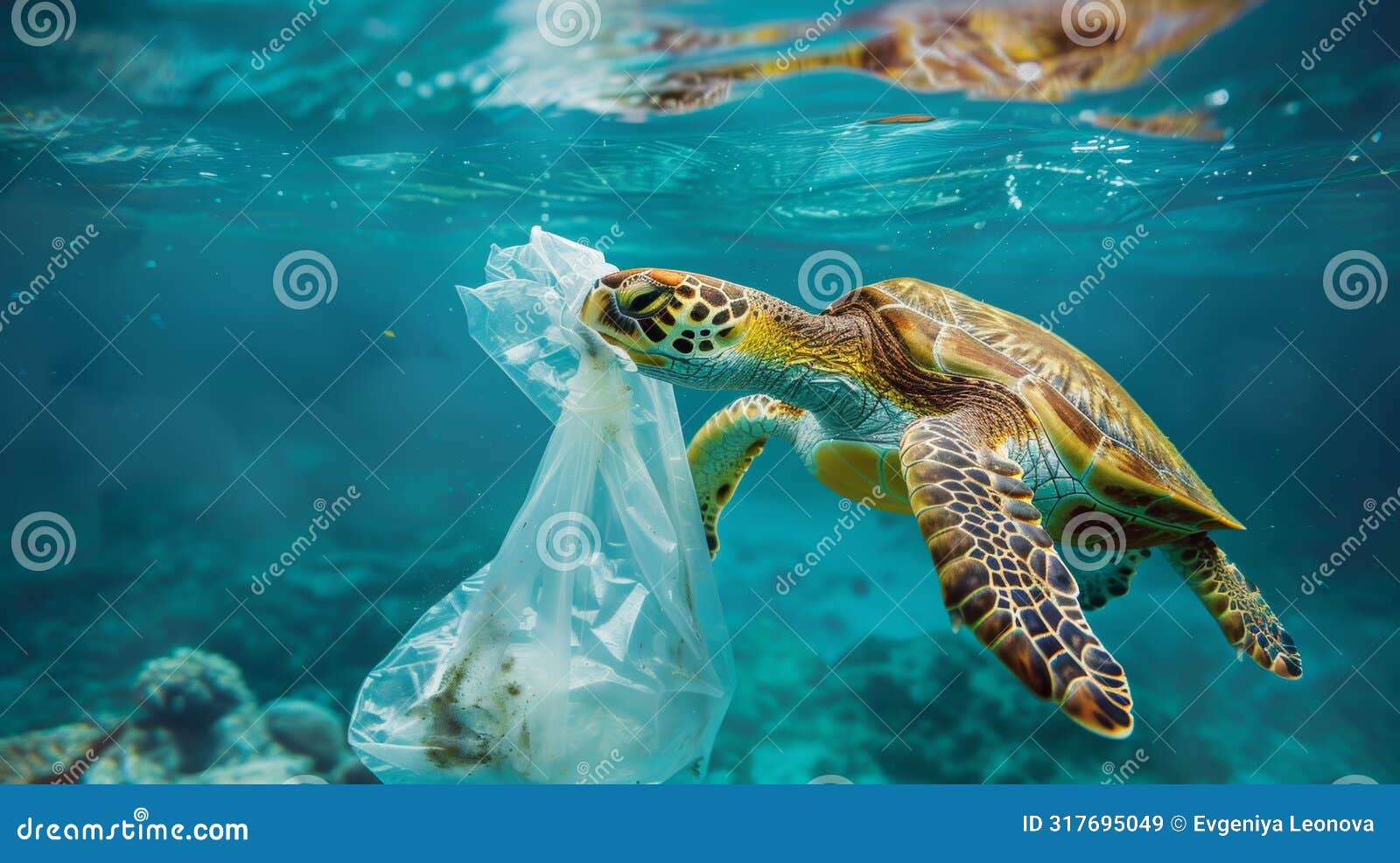Turtle Consuming Plastic Bag Visualizing Ocean Plastic Pollution, an Environmental Crisis Stock ...