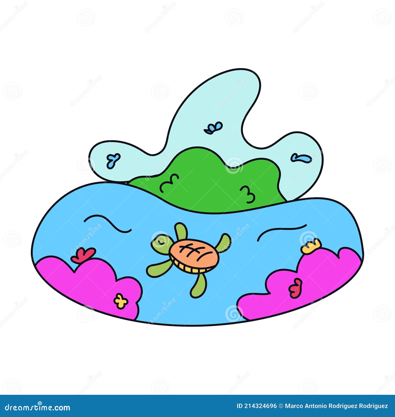 Turtle on a coral reef stock vector. Illustration of barranquilla ...