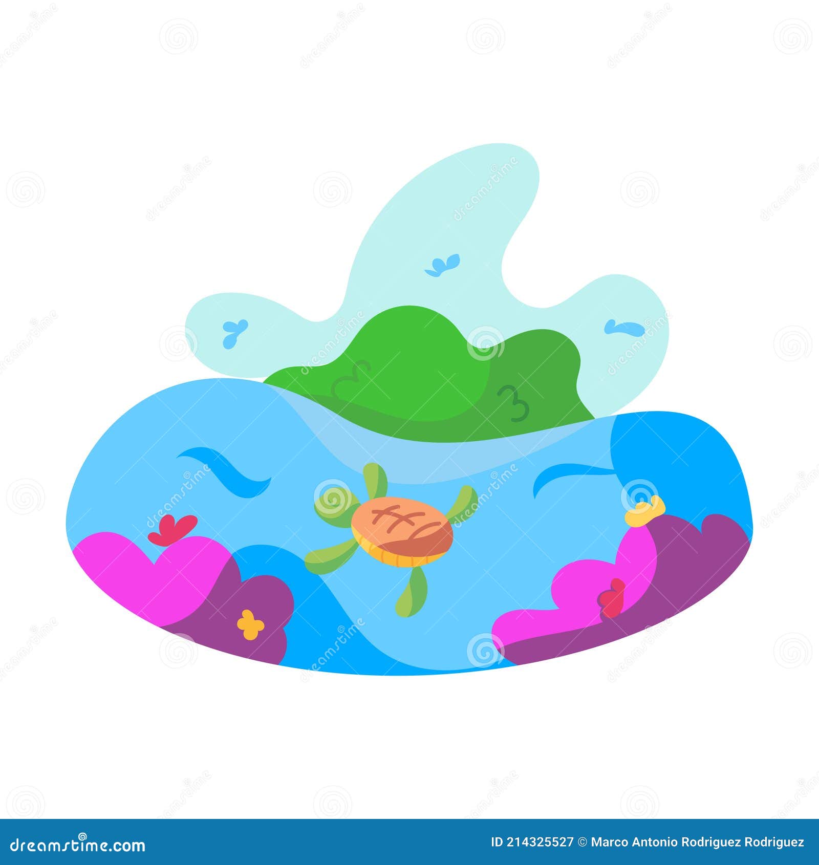 Turtle on a coral reef stock vector. Illustration of blue - 214325527