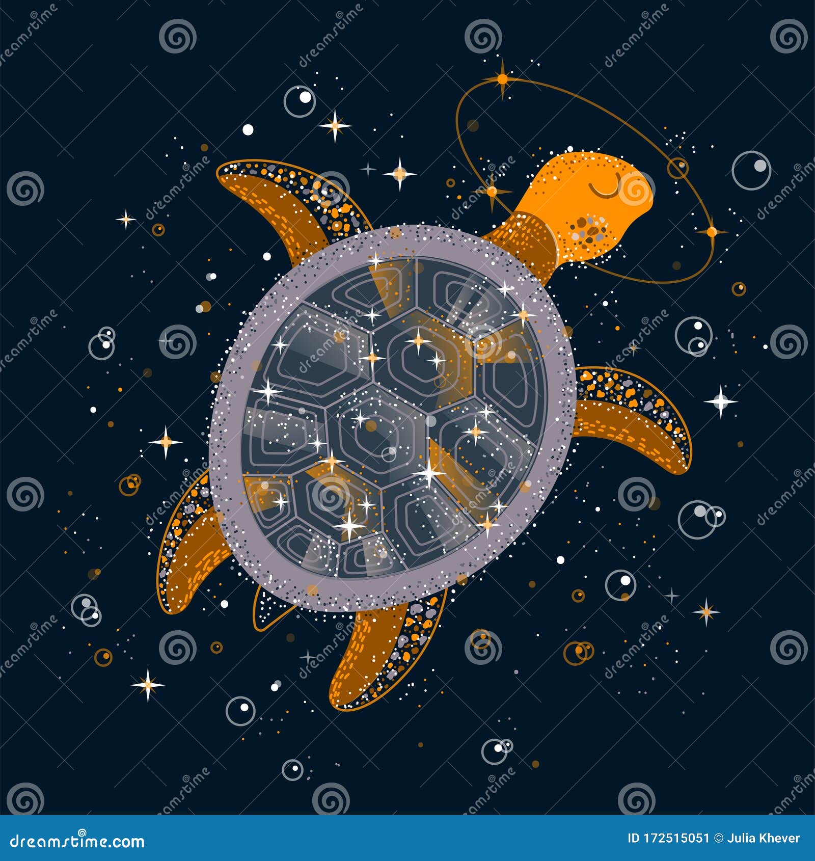 Turtle in the Space Isolated on Dark Background. Stock Vector ...