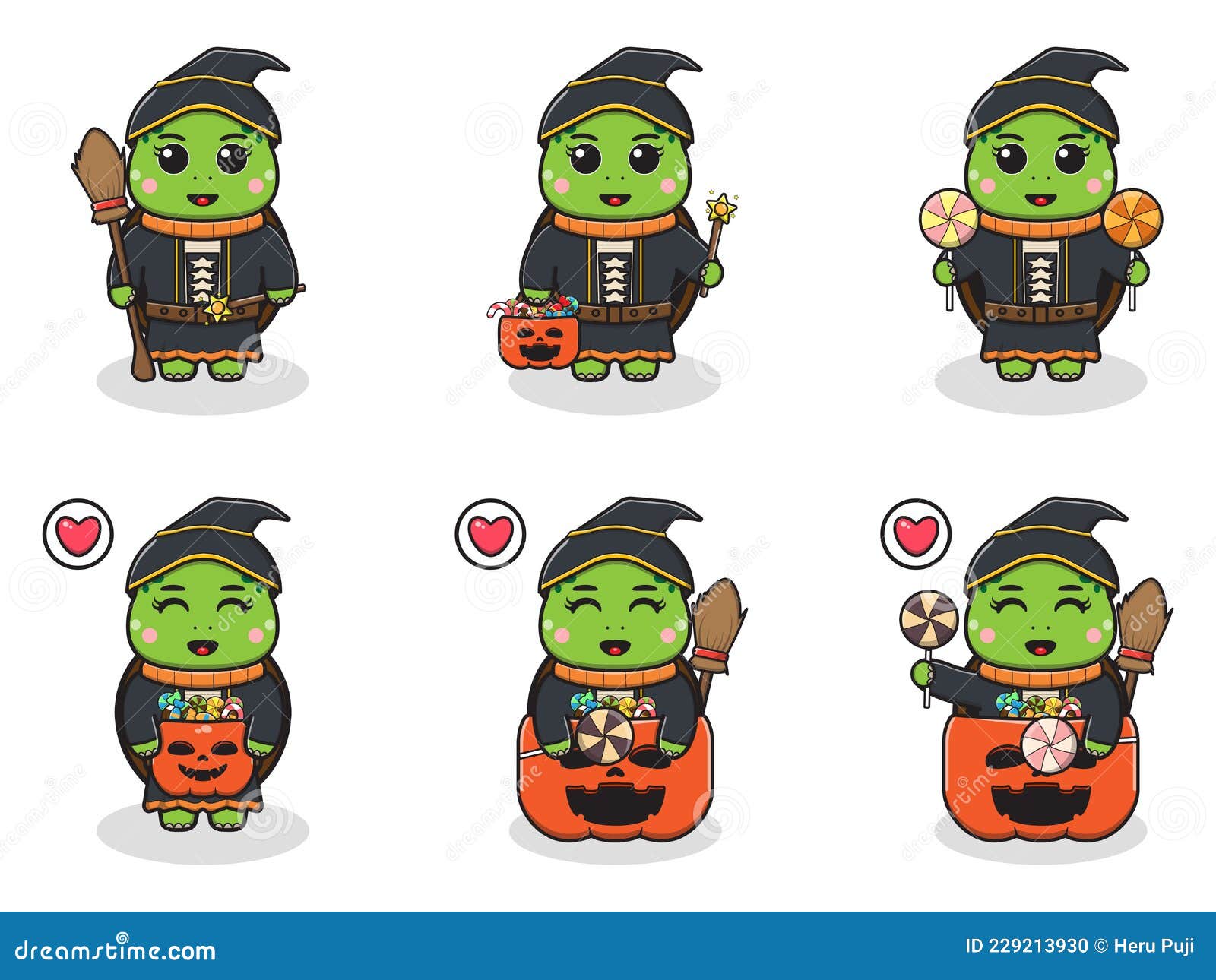 Vector Illustration of Cute Turtle with Witch Costume. Stock Vector ...