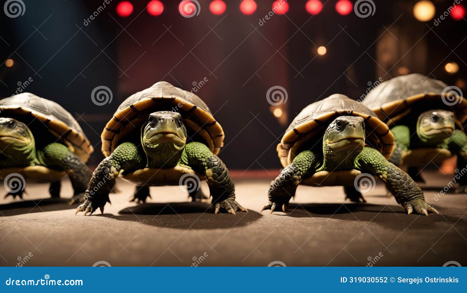 Three Turtle S in Line Facing Each Other on the Floor Stock Photo ...