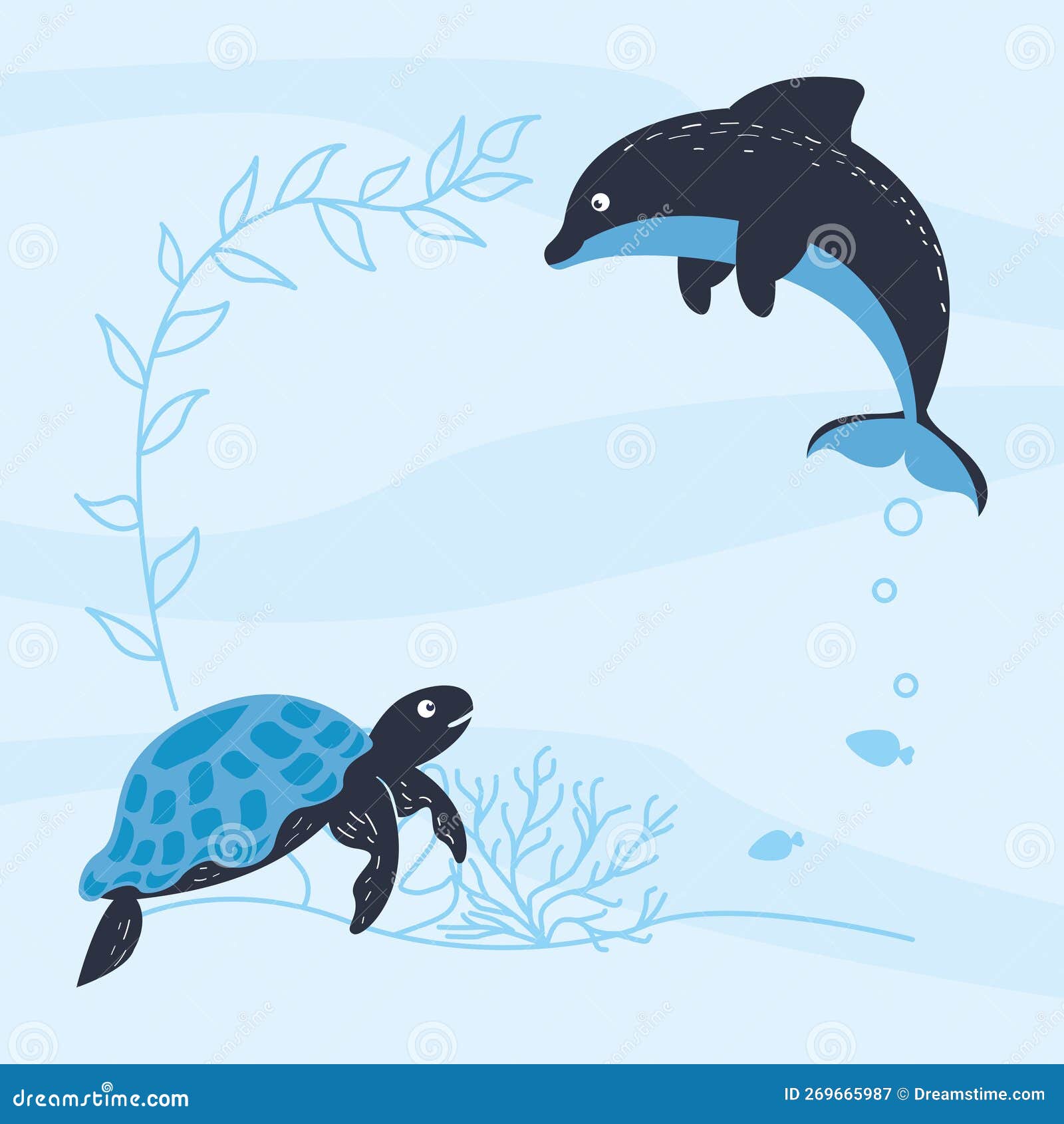 Turtle and dolphin stock vector. Illustration of environment - 269665987