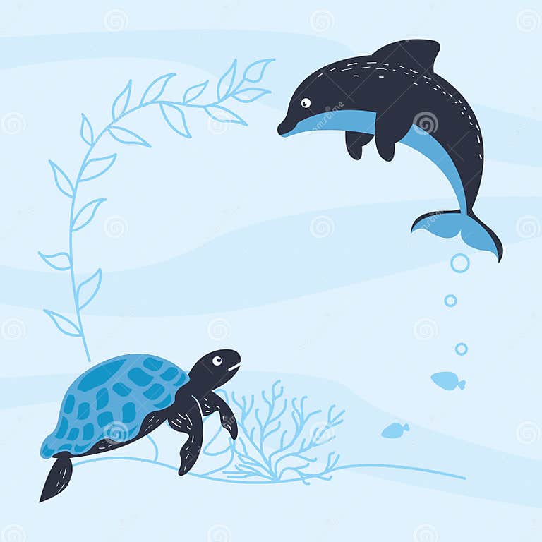 Turtle and dolphin stock vector. Illustration of environment - 269665987