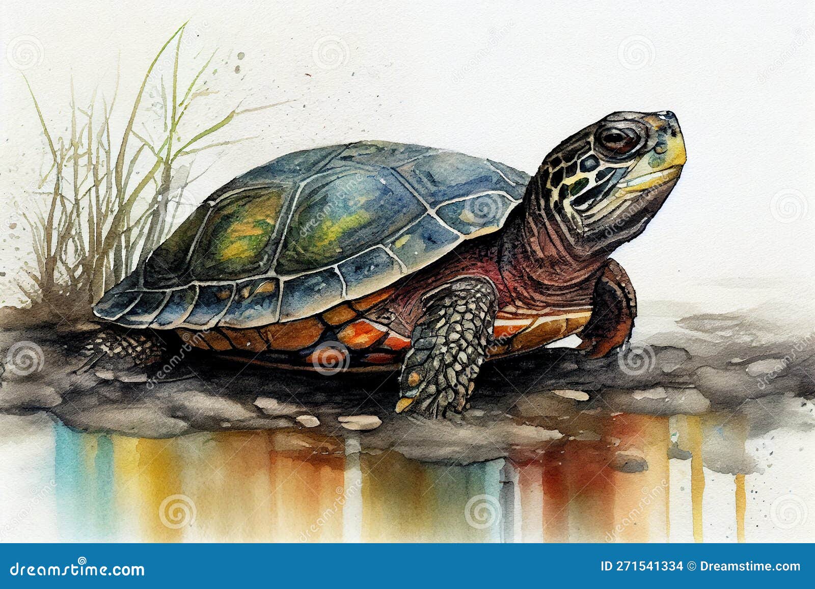Turtle Drawing with Bit of Watercolour Stock Photo - Image of water ...