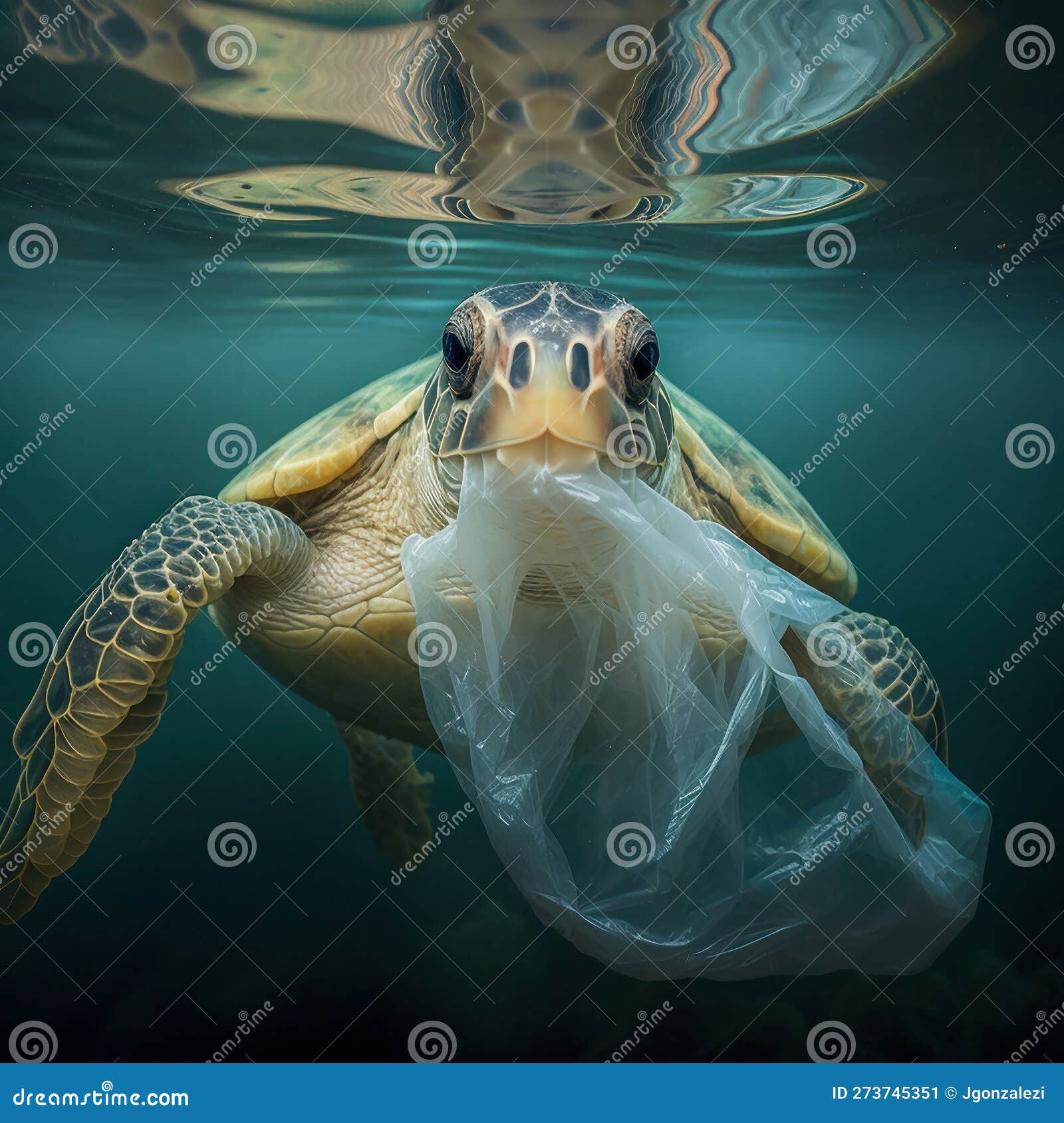Turtle Eating a Plastic Bag in the Sea. Plastic Pollution in Ocean ...