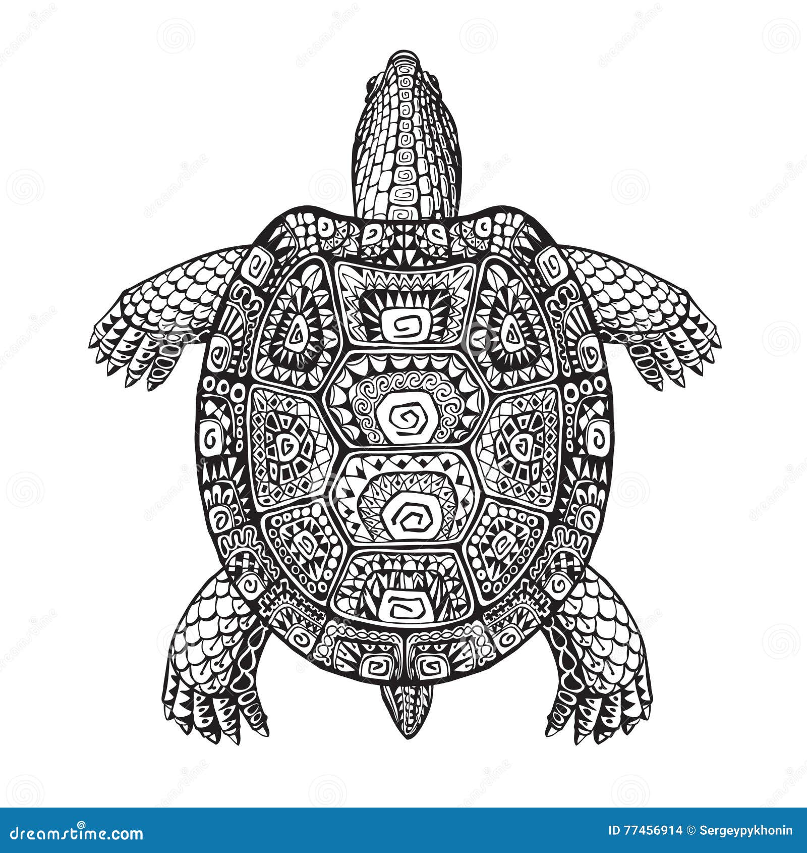 Turtle Ethnic Graphic Style with Decorative Patterns. Vector ...