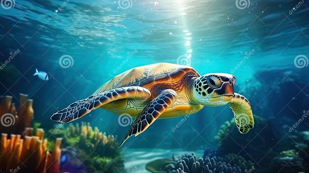 The Turtle Floating in Crystally Clean Water Stock Illustration ...