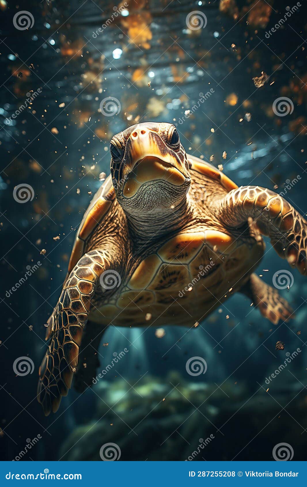 A Turtle Floating in the Ocean, Underwater Wildlife with Animals Stock ...
