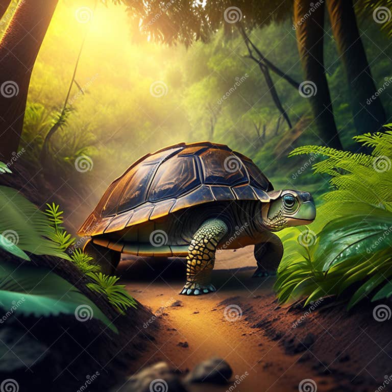 Turtle in the Forest. 3d Rendering. 3d Illustration Stock Illustration ...