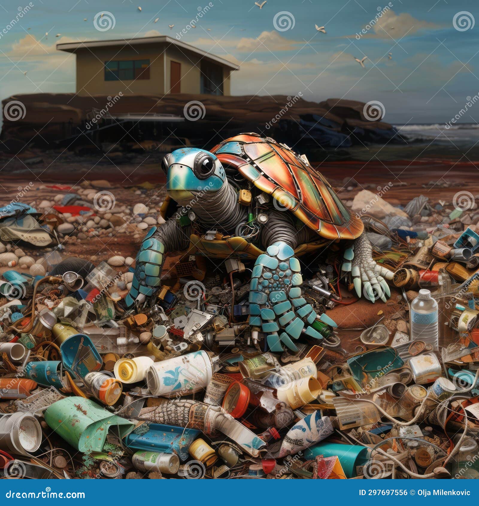 Turtle in a Garbage Dump. Conceptual Image about Environmental ...