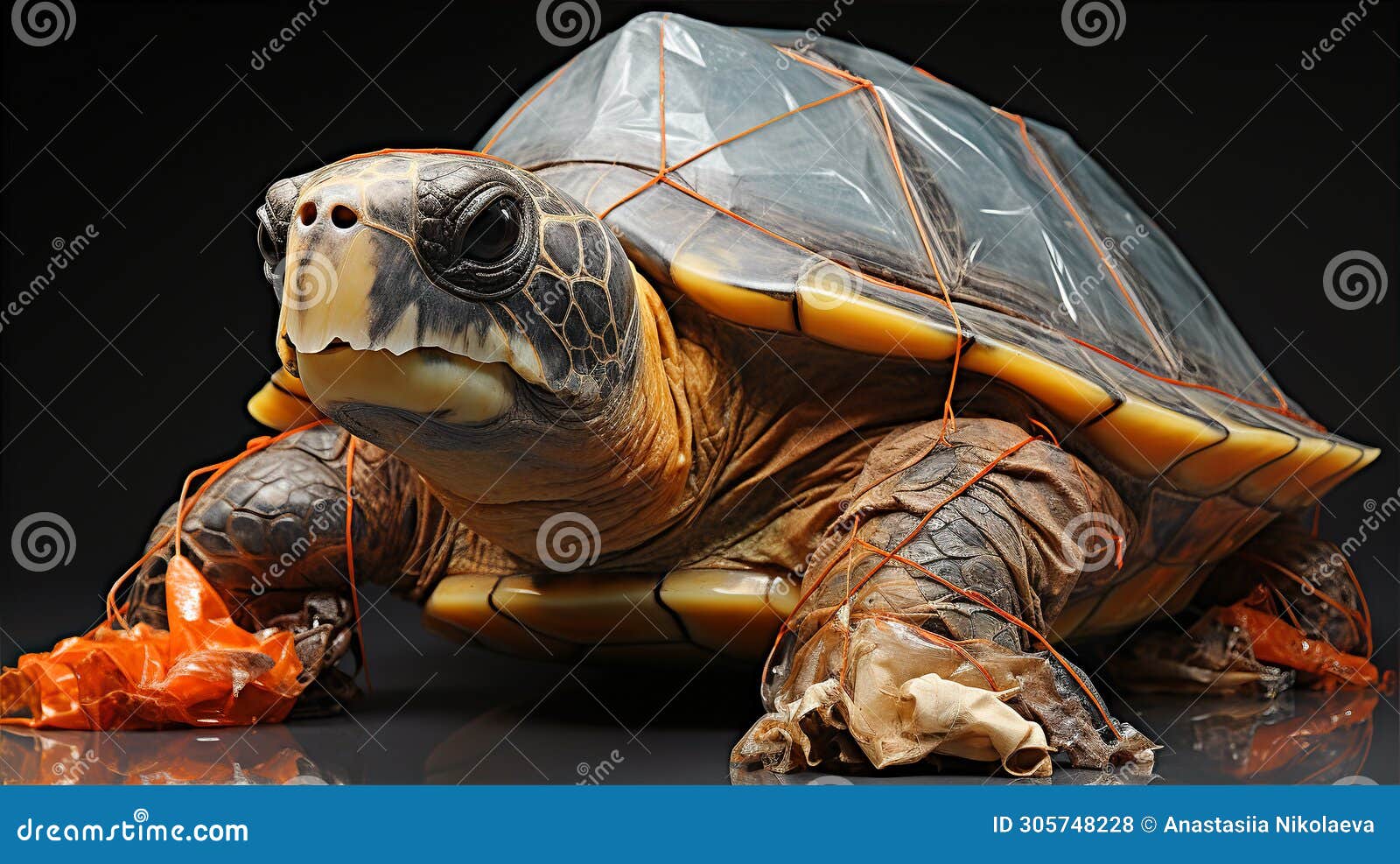 Turtle Gets Tangled in Plastic Stock Photo - Image of problem ...