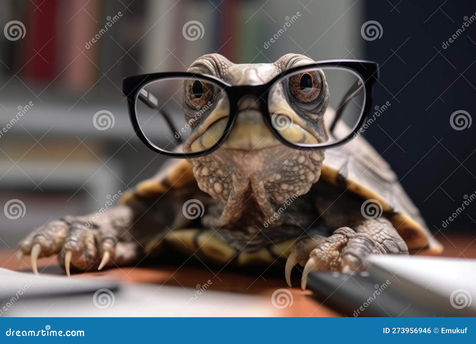 Turtle in Glasses Slow Office Worker Generative AI Stock Illustration ...