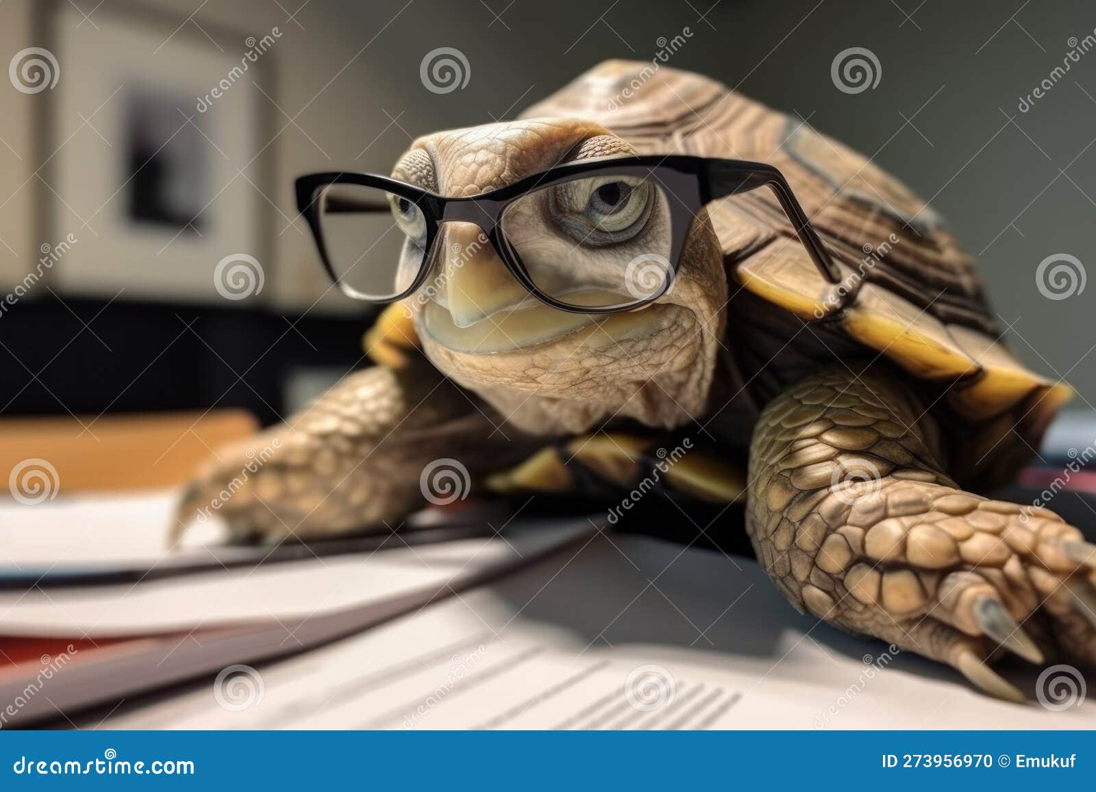 Turtle in Glasses Slow Office Worker Generative AI Stock Illustration ...