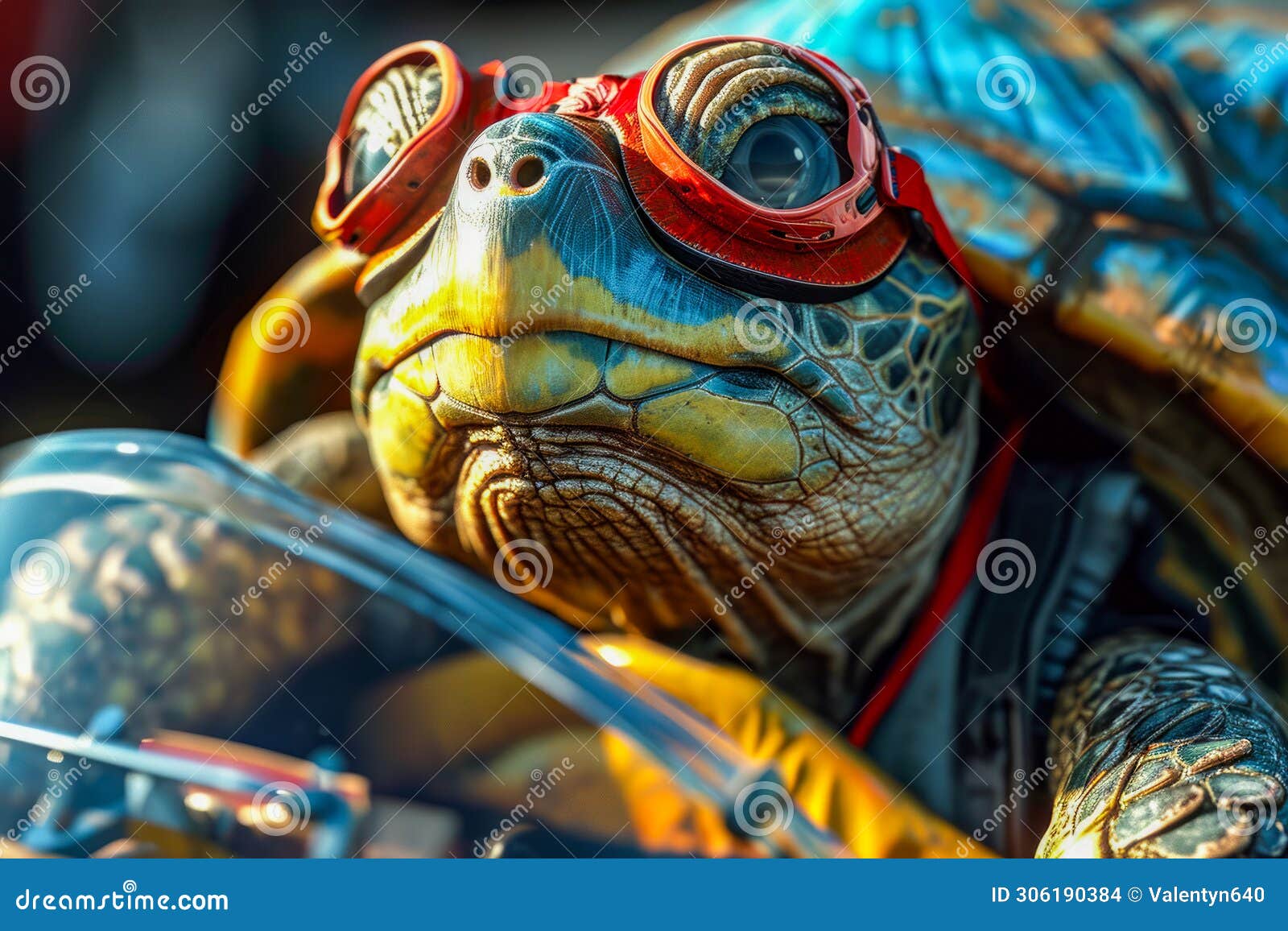 Turtle with Goggles on Its Head and Wearing Red Scarf. Generative AI ...