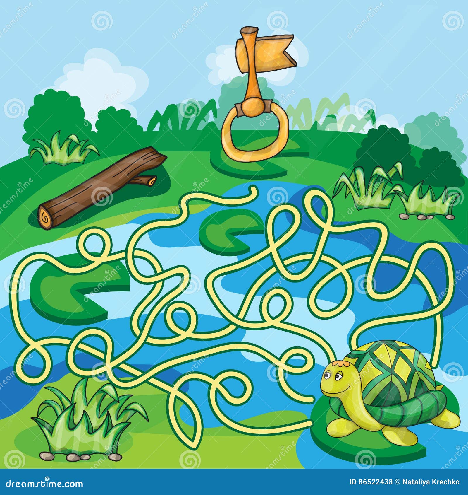 Turtle and the Gold Key - Labyrinth Game for Children Stock Vector ...