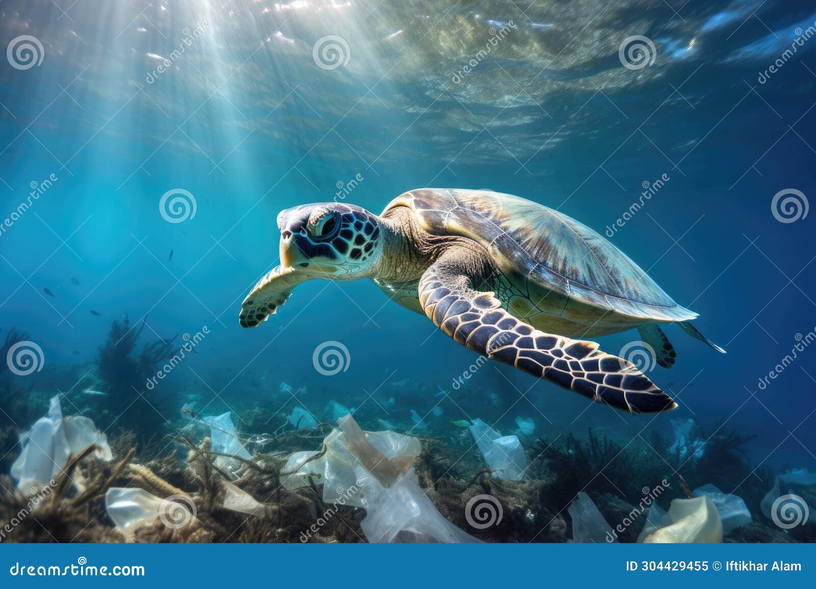 A Turtle Gracefully Swims in the Ocean, Navigating through a Sea of ...