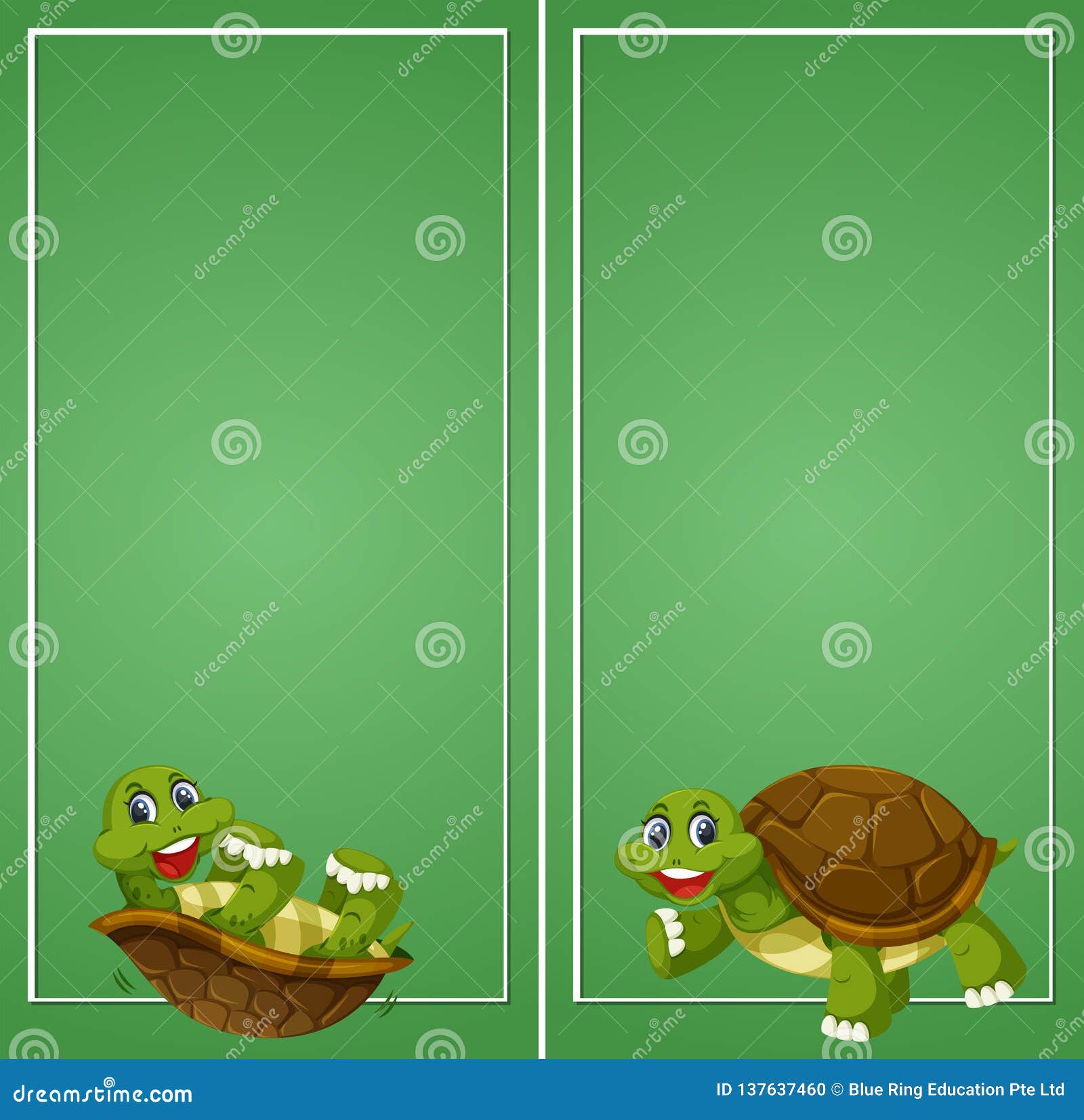 Turtle on green border stock vector. Illustration of clipart - 137637460