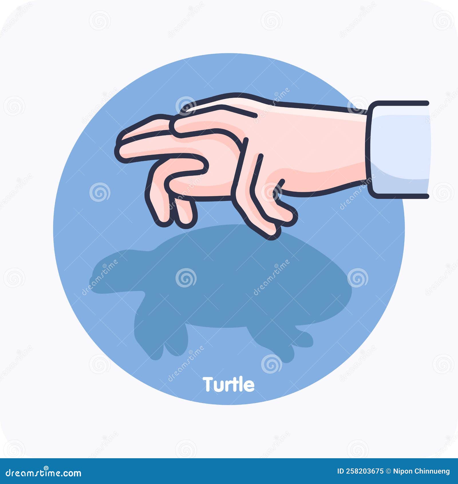 Turtle in hand shadow art stock vector. Illustration of flat - 258203675