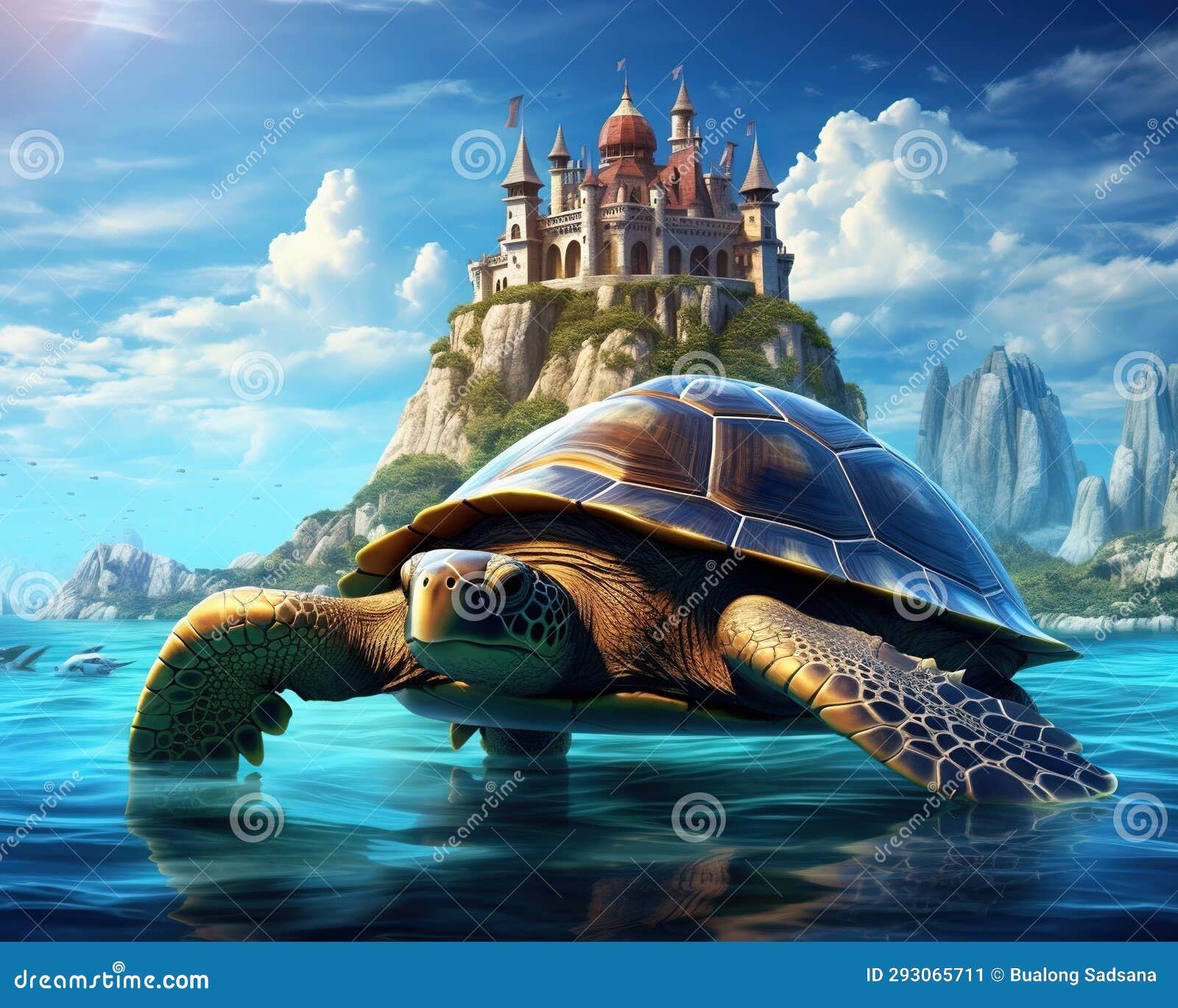 The Turtle Has a Castle in Its Shell on the Beach. Stock Illustration ...