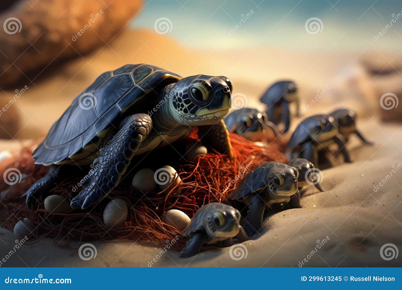 Turtle and Hatchlings stock illustration. Illustration of offspring ...