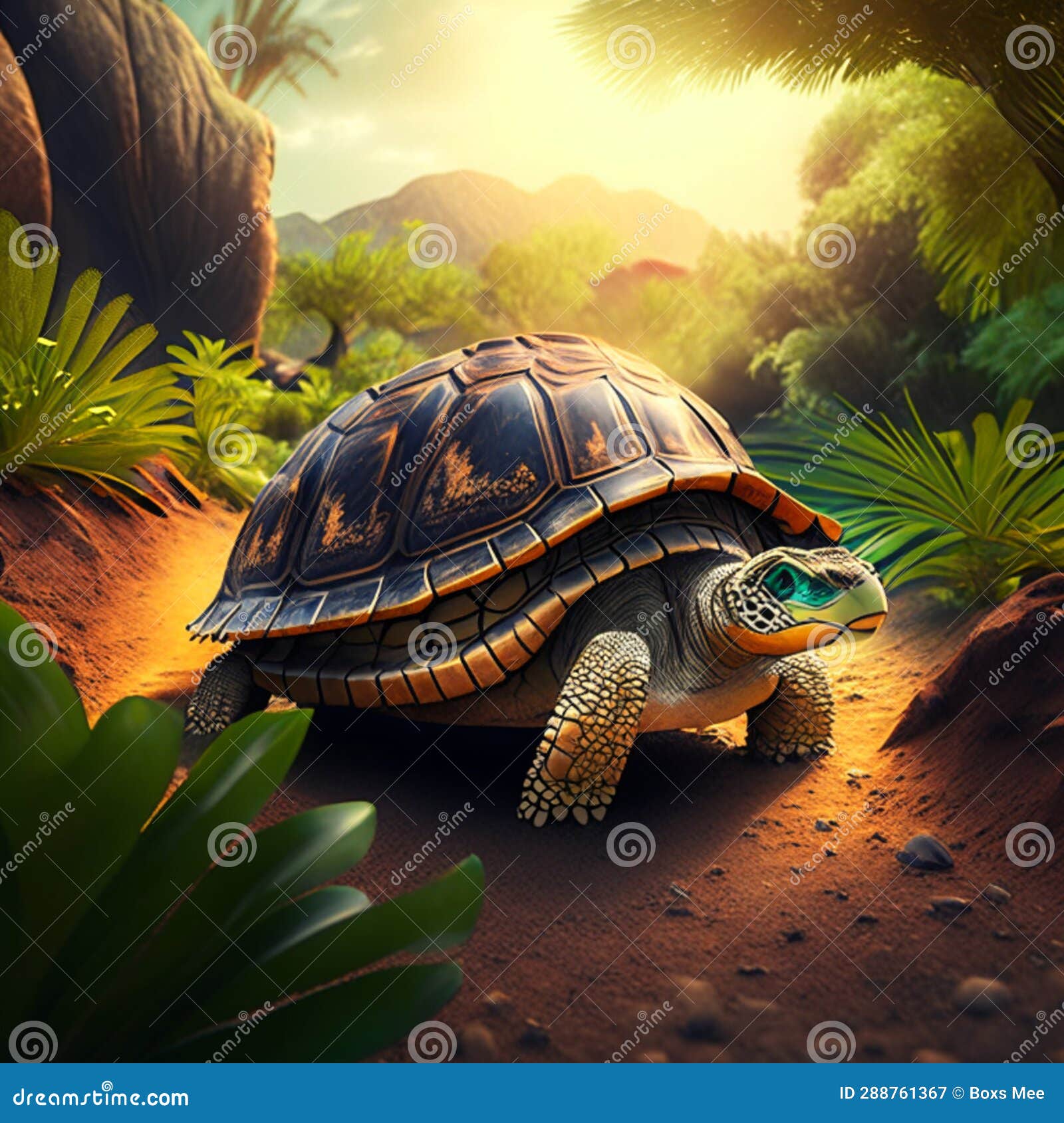 Turtle in the Jungle, 3d Rendering. Computer Digital Drawing Stock ...