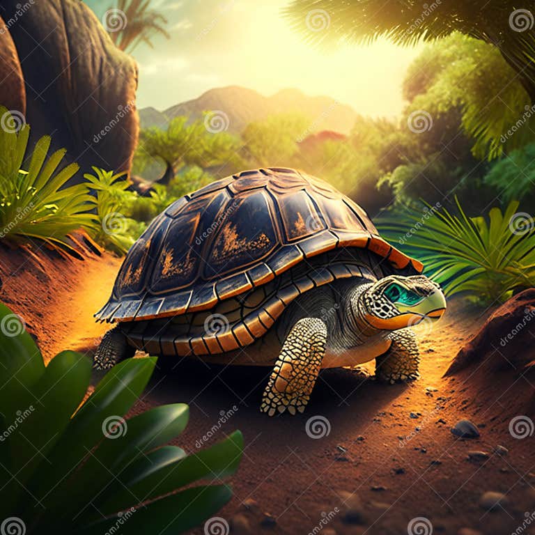 Turtle in the Jungle, 3d Rendering. Computer Digital Drawing Stock ...