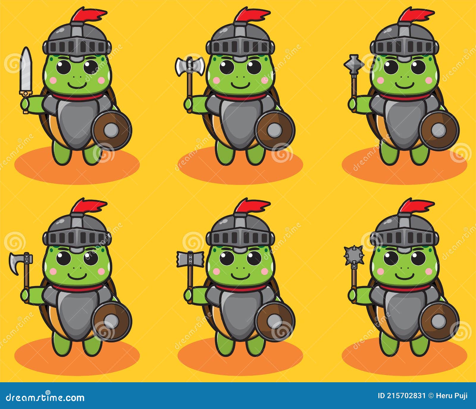 Vector Illustration of Cute Little Turtle Knight Cartoon Stock Vector ...