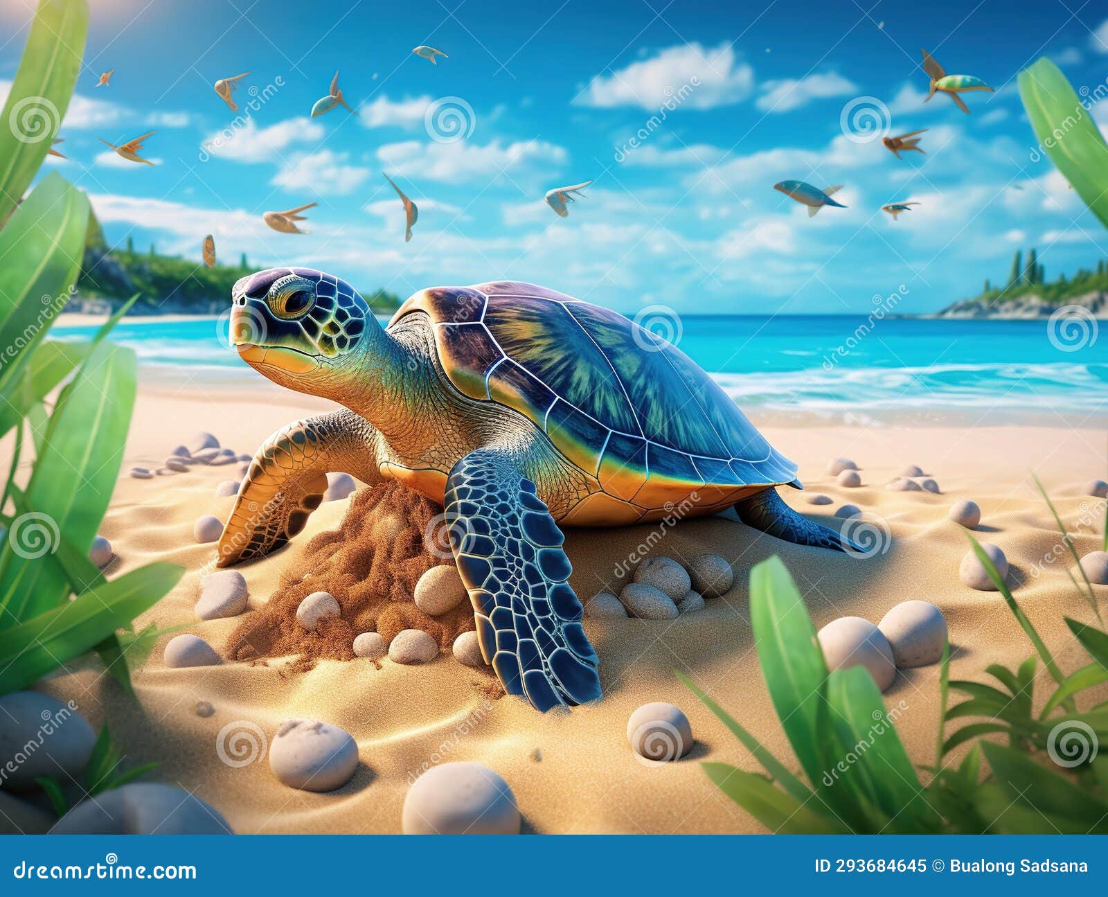 Turtle laying eggs on the stock illustration. Illustration of animal ...