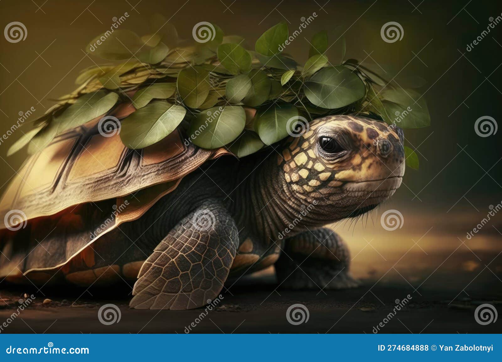 Turtle Leaves on Head Roots. Generative AI Stock Illustration ...