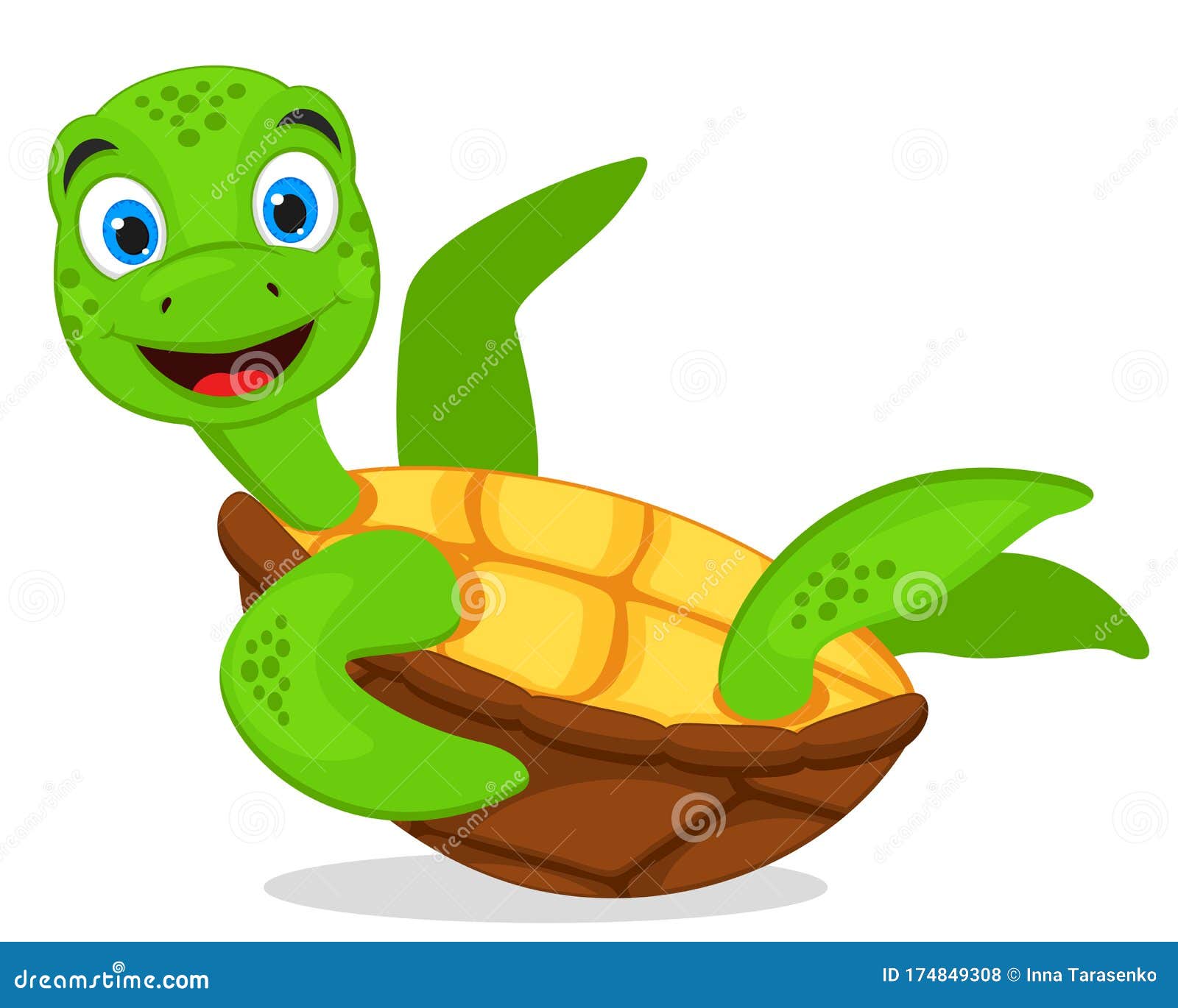 Turtle Lies Upside Down and Waves Its Fin on a White Background ...