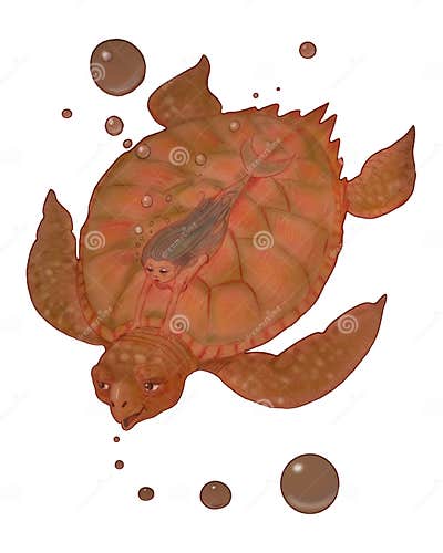 Turtle and little mermaid stock illustration. Illustration of draw ...
