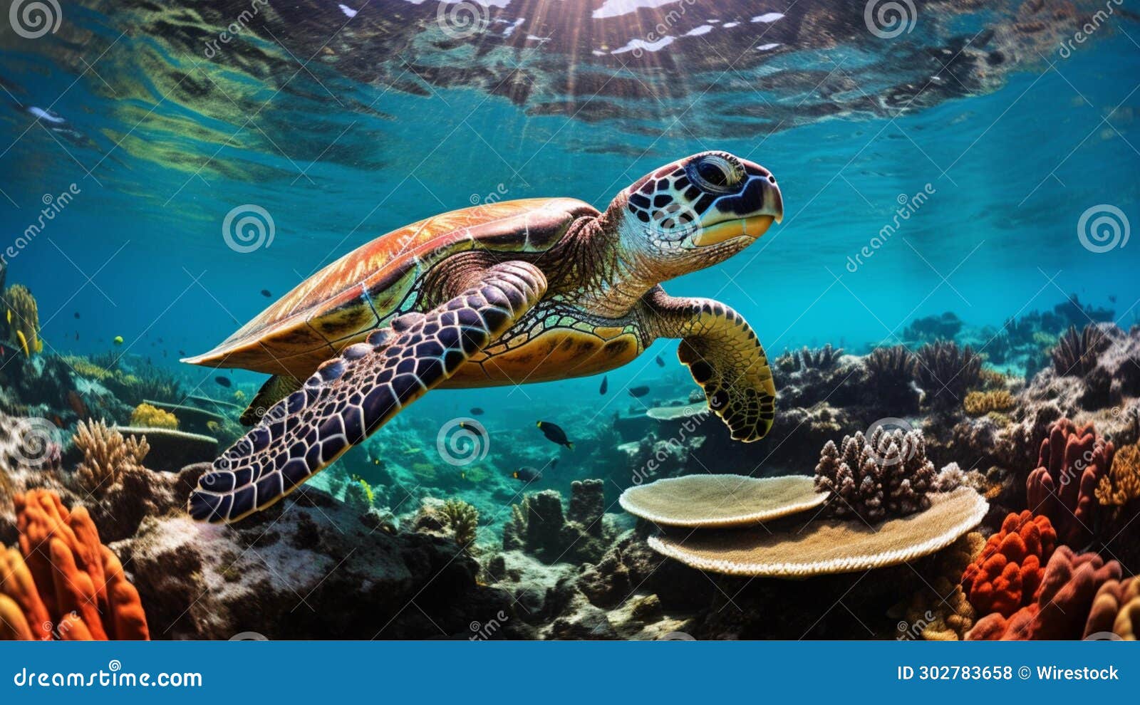 Turtle Makes Its Way through a Tropical Marine Environment, AI ...