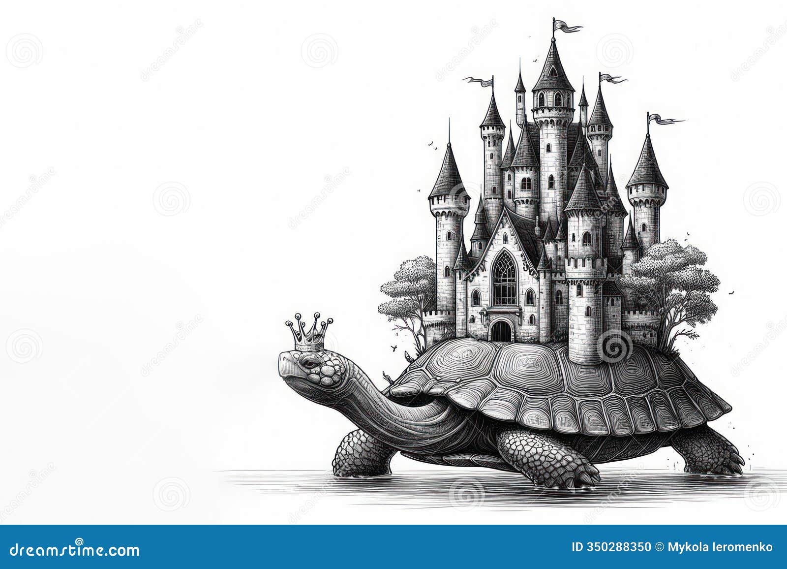 A Turtle with a Medieval Castle on a Shell. Space for Text. Stock Photo ...
